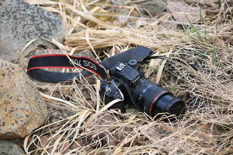 Digital Camera on Dry Grass Editorial Photo - Image of belt, digital ...