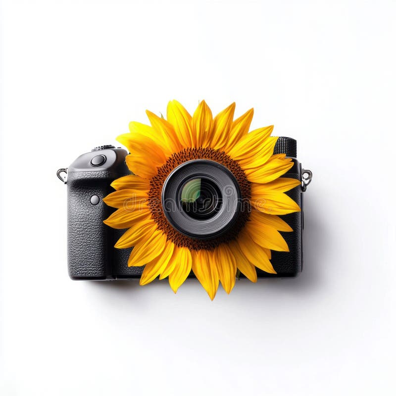 Digital Camera Featuring a Sunflower Lens on a Bright, Clean White ...