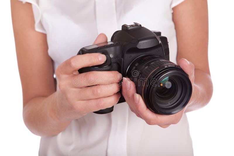 Woman holding video camera stock photo. Image of isolated - 28107782