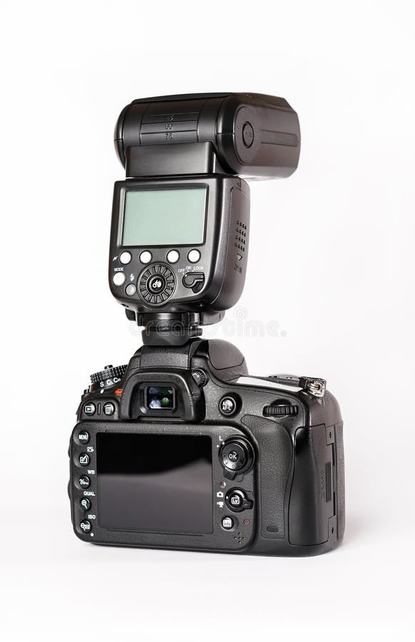 Digital Camera with Flash on White Background Stock Image - Image of ...