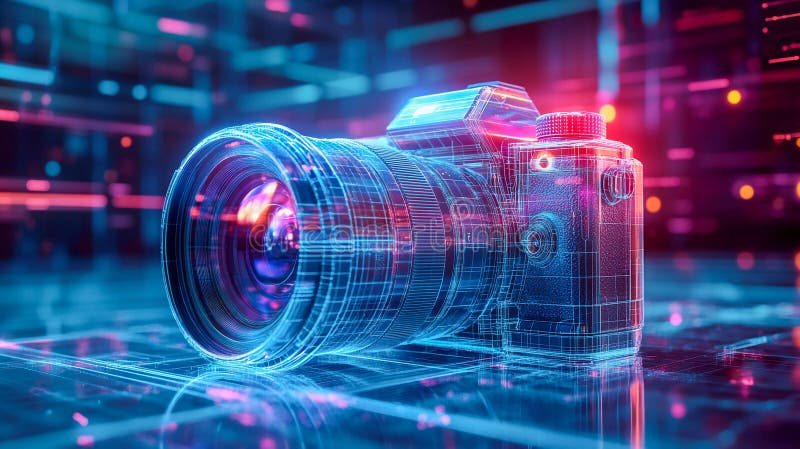 Digital Camera in the Form of a Wire Frame with Neon Illumination in ...