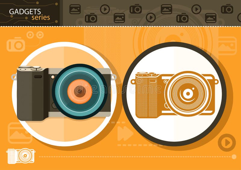 Digital Camera in Frame on Orange Background Stock Vector ...