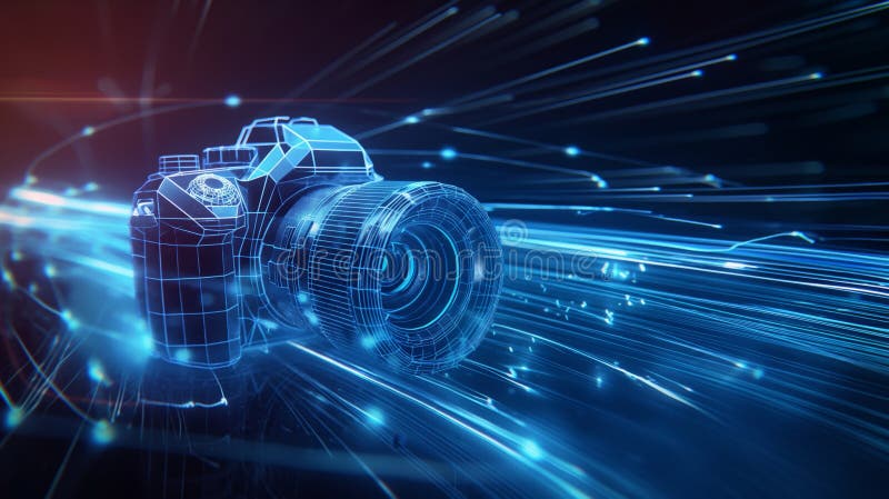 Digital Camera in a Futuristic Wireframe Design Stock Photo - Image of ...