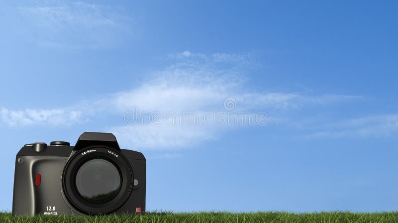 Digital camera on grass stock illustration. Illustration of digital ...