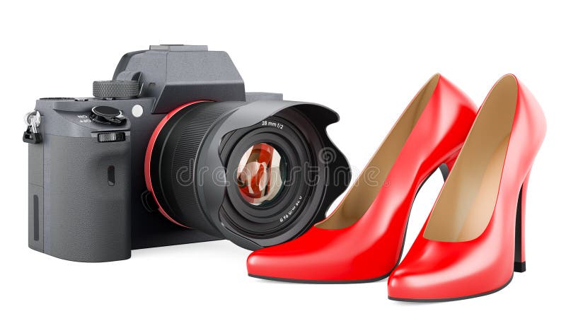 Digital Camera with High-heeled Shoes. 3D Rendering Stock Illustration ...