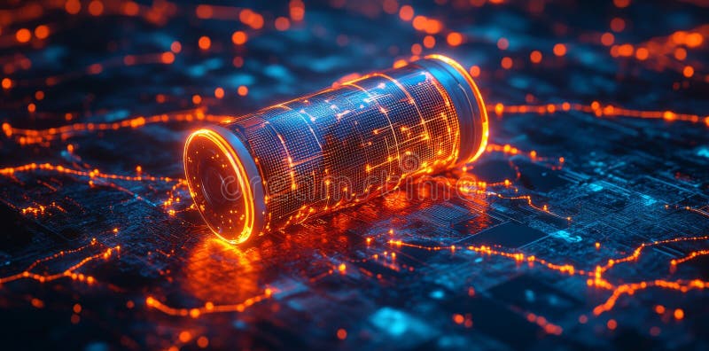 The Digital Camera is Illustrated with Orange and Blue Circuits and ...