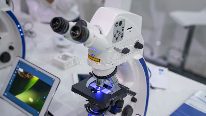 Digital Camera Microscope in Experiment Science Laboratory Stock Photo ...