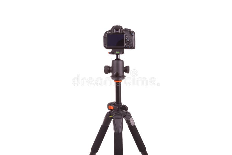 Digital Camera Mounted on Tripod, Isolated on White Background Stock ...