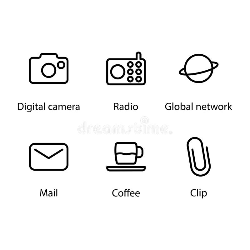 Digital Camera, Radio, Global Network, Mail, Coffee, Clip, Icon Stock ...