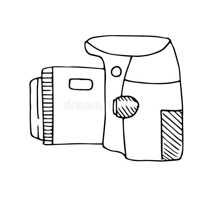 Digital Camera, Side View, Vector Illustration, Hand Drawing Sketch ...