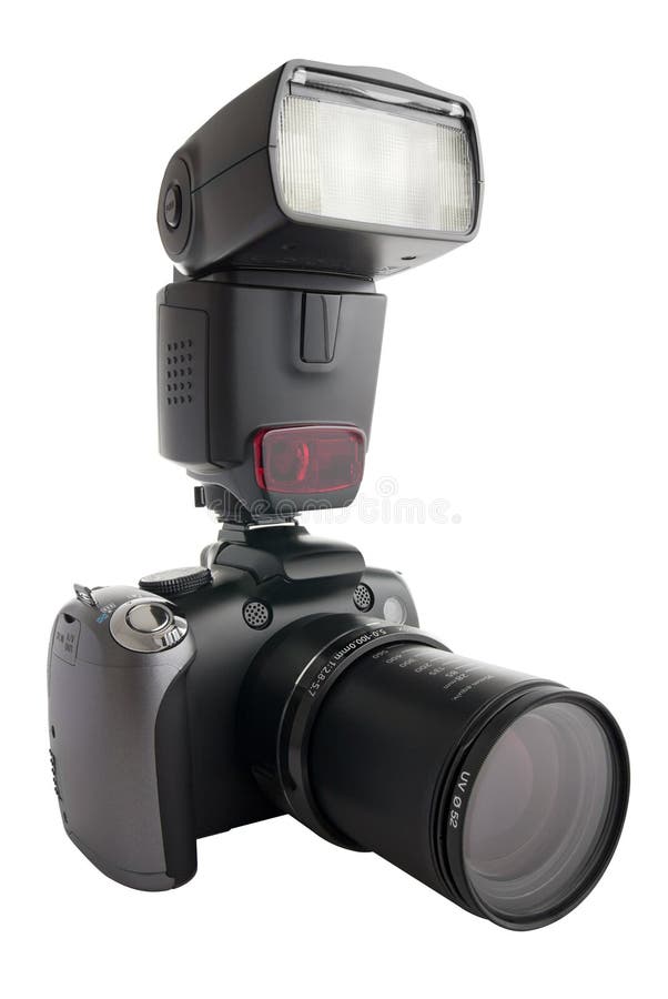 Digital Camera with Zoom Barrel and Flash Stock Photo - Image of ...