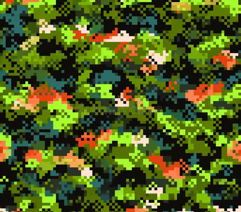 Digital Camo Pattern Green Orange and Black Pixelated Design Stock ...
