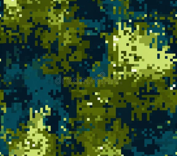 Digital Camo Pattern Olive Green Teal and Yellow Pixel Art Texture ...