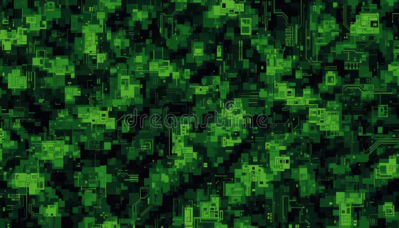 Square Pixel Camo in Shades of Green Black on a Circuit Board ...