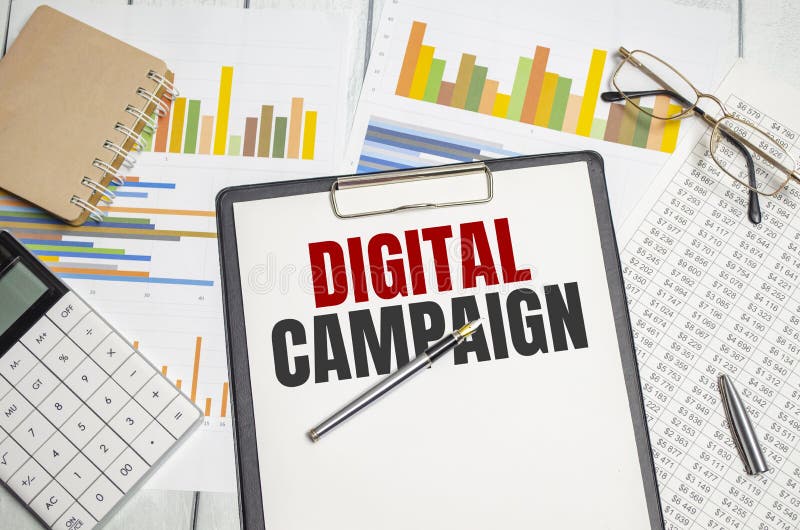 Digital Campaign Words on Paper Tablet with Calculator Stock Image ...