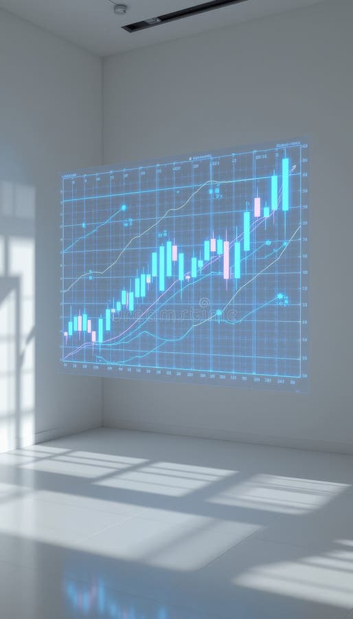 Digital Candlestick Chart Projected on Wall, Showcasing Market Trends ...