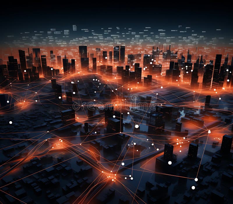 A Digital Canvas Showing a Smart City Alive with Interactive Nodes ...
