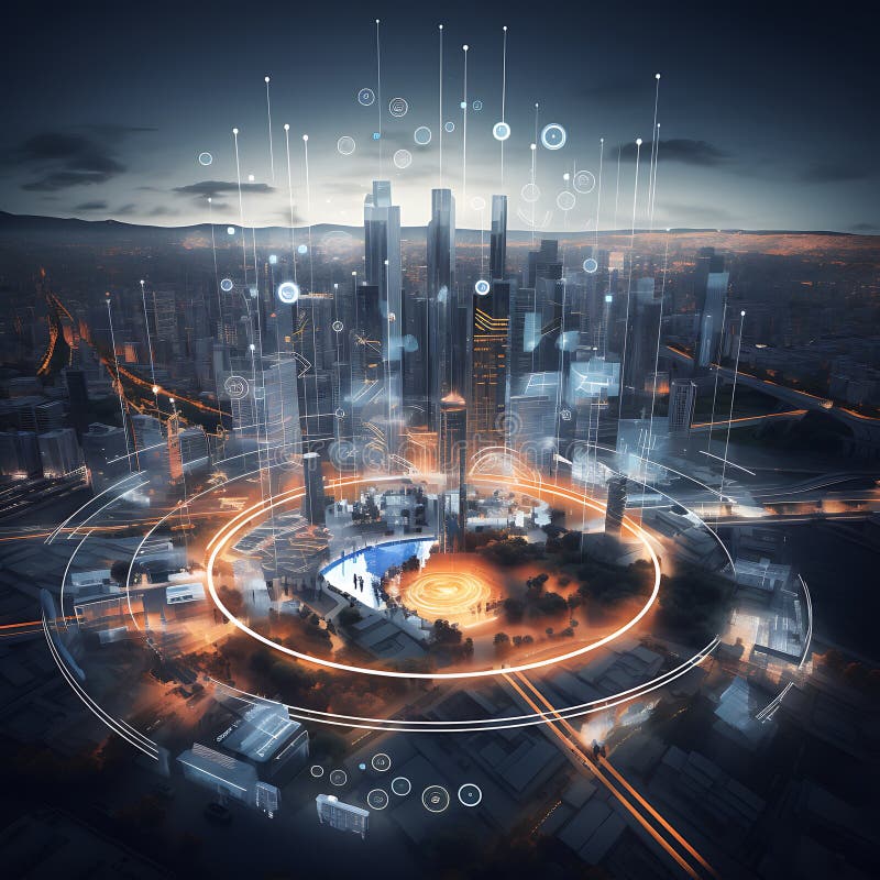 A Digital Canvas Showing a Smart City Alive with Interactive Nodes ...