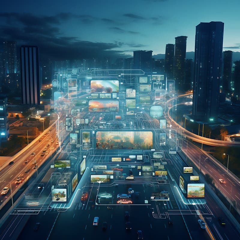 A Digital Canvas Showing a Smart City Alive with Interactive Nodes ...