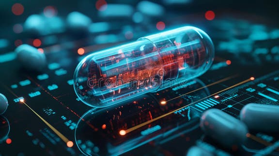 Digital Capsule on a Computer Board Stock Illustration - Illustration ...