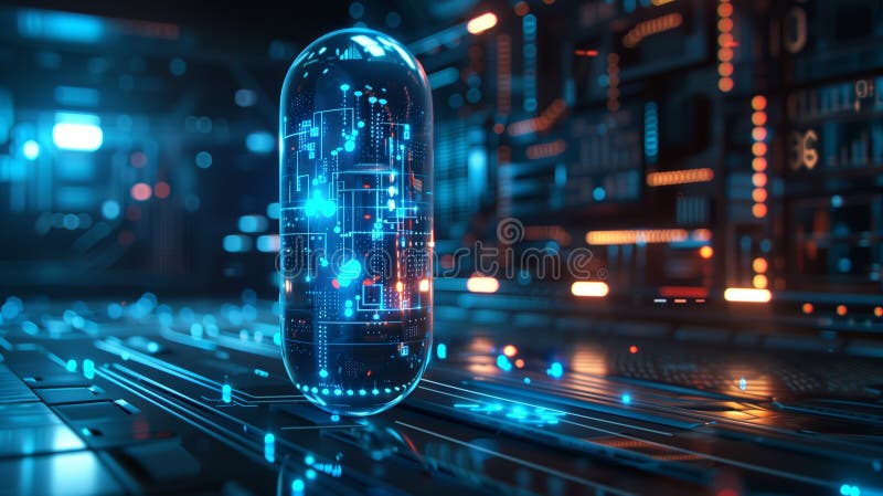 Digital Capsule on a Computer Board Stock Illustration - Illustration ...