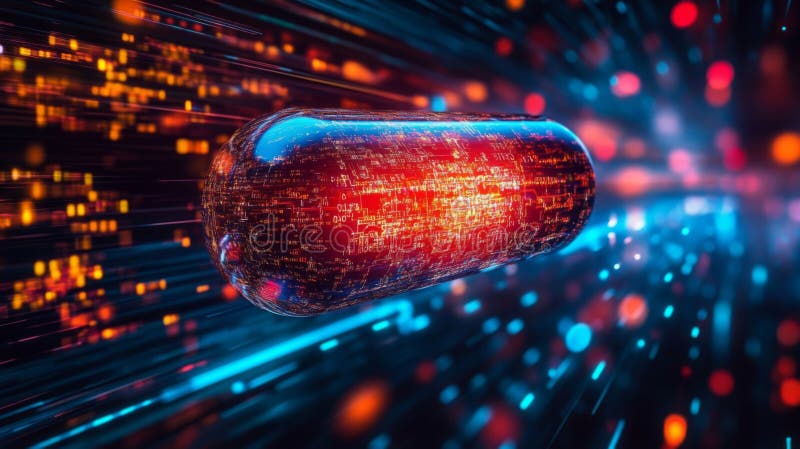 Digital Capsule Transmitting Data through Cyberspace Stock Illustration ...