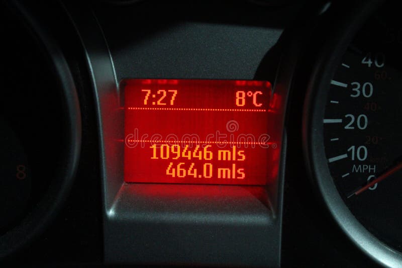 Digital in Car Display on Dashboard, Showing Time, Outside Temperature ...