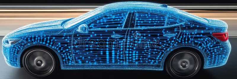 Digital Car with Network Connections, Data Flow, and Lines Visualizing ...
