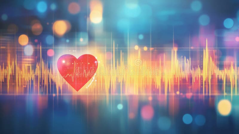 Digital Cardiogram Displaying an Abstract Red Beating Heart Indicator ...