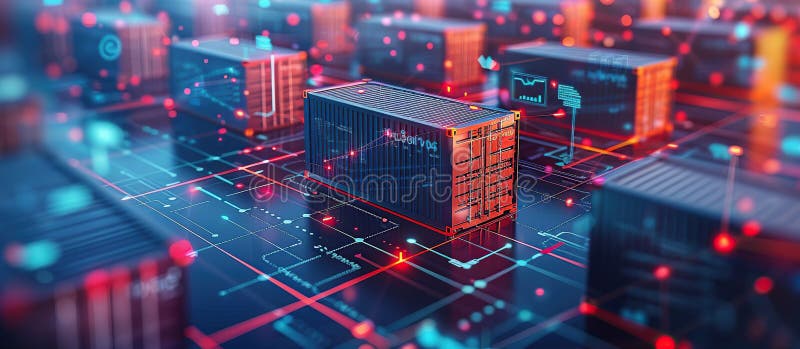 Digital Cargo Containers on a Network Stock Illustration - Illustration ...