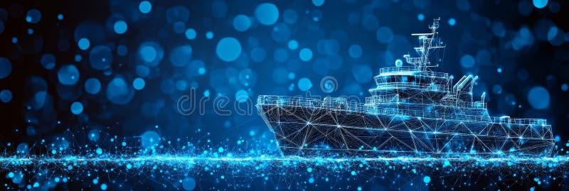 Digital Cargo Ship on Abstract Blue Technology Background - Maritime ...