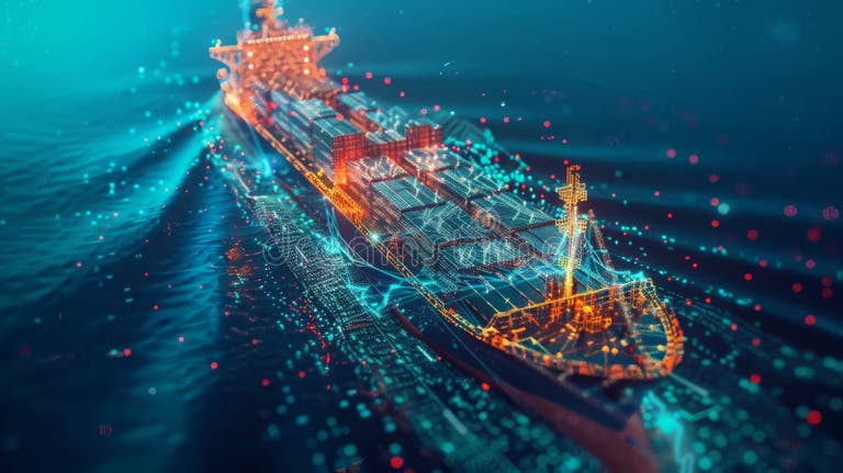 A Digital Cargo Ship Navigates through a Sea of Data Its Sails Adorned ...