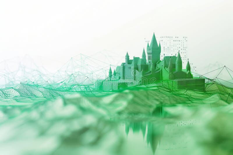 Digital Castle Made of Data and Polygons with Digital Field, Minimalism ...