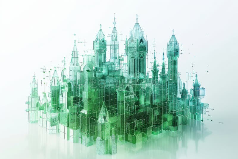 Digital Castle Made of Data and Polygons with Digital Field, Minimalism ...