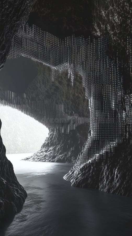 A Digital Cave System with Walls Covered in Flowing Streams of Binary ...