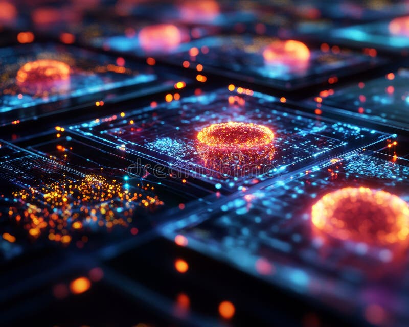 Digital Cells Glowing on Circuit Boards, Showcasing Advanced Technology ...