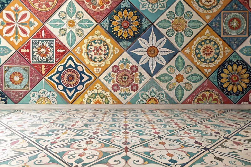 Digital Ceramic Tile Design with Colorful Indian Patchwork Stock Illustration - Illustration of ...