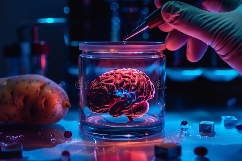 Digital Cerebrum Experiment in Lab with Glowing Brain Stock ...