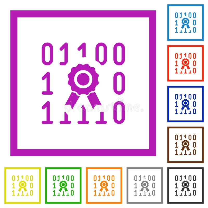 Digital Certificate Flat Framed Icons Stock Vector - Illustration of ...