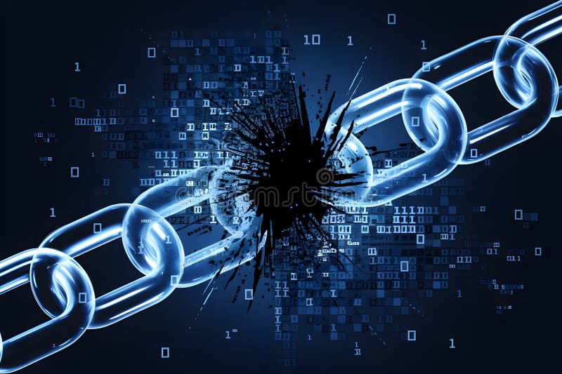 Digital Chain Breaking Apart, Binary Numbers Scatter, Data Explosion ...