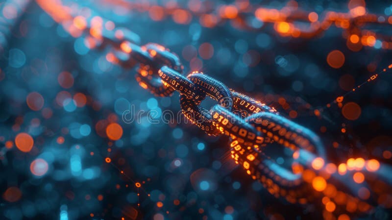 A Digital Chain with Glowing Nodes Representing Binary Data, Set ...