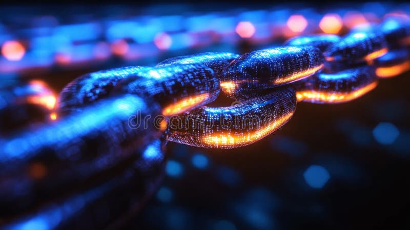 Digital Chain Link with Glowing Effect Stock Illustration ...