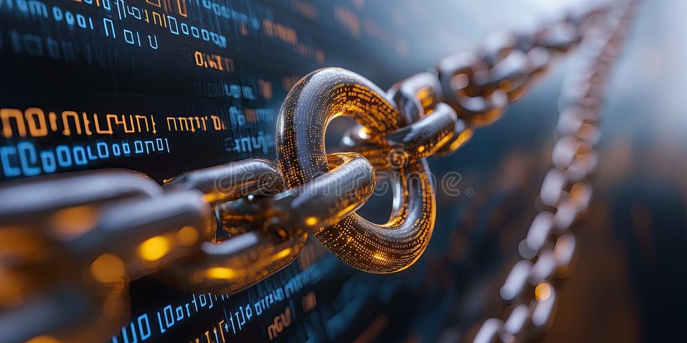 Digital Chain Link Glowing with Blockchain Codes, Symbolizing Security and Technology Stock ...