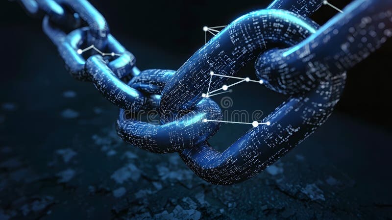 Digital Chain Link with Glowing Data Connections Stock Illustration ...