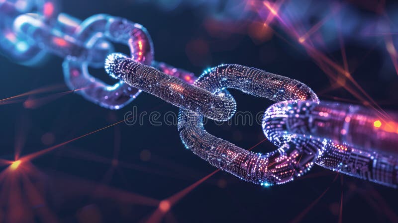 A Digital Chain Link Floating in a Dark Space with Glowing Elements ...