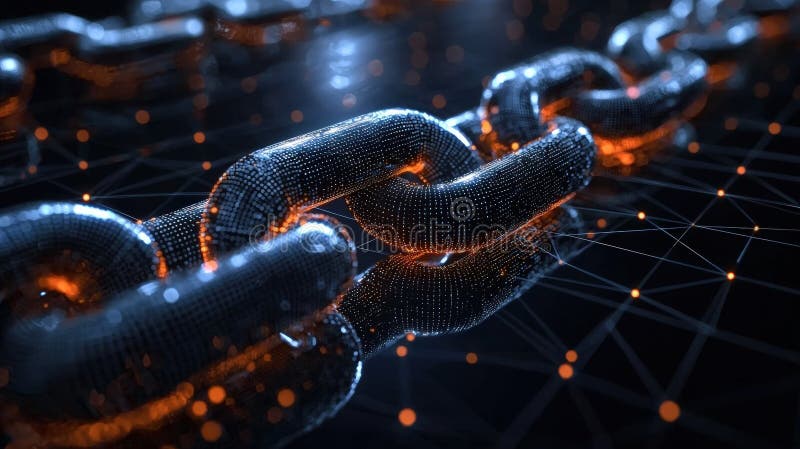 Digital Chain Links in Futuristic Technology Background with Glowing ...