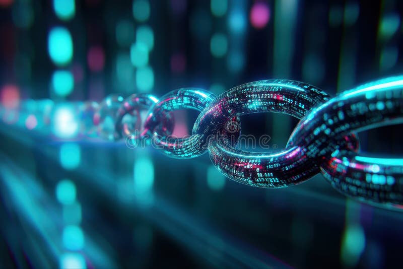 Digital Chain Links Glowing with Data Represent Secure Technology Network. Stock Illustration ...