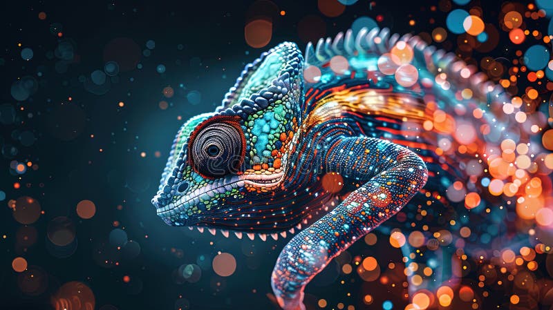 Digital Chameleon in Neon Colors. Big Data Visualization. Information ...