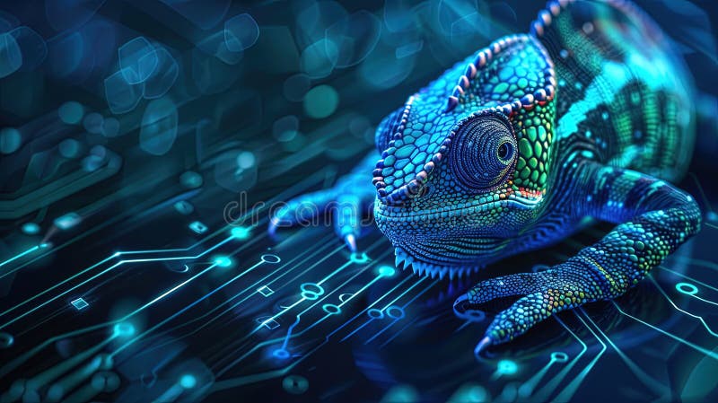 Digital Chameleon in Neon Colors. Big Data Visualization. Information ...