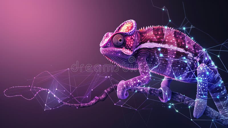 Digital Chameleon in Neon Colors. Big Data Visualization. Information ...